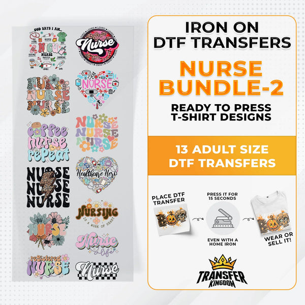 Nurse Bundle Iron on DTF Transfer Bundle 2 - 13 Best Seller Ready To P
