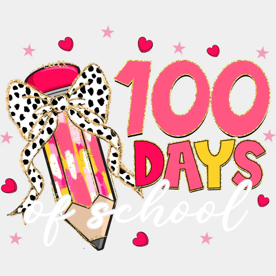 100 Days Of School Ribbon Pencil Pink Design - 100 Days Of School DTF ...