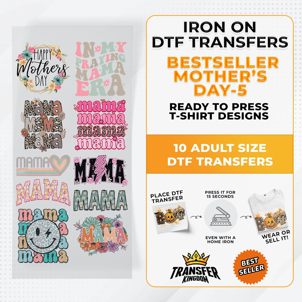 Best Seller Mother's Day T-shirt Designs Premade DTF Gangsheet - DTF B ...