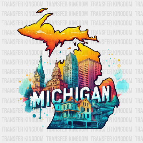 Colorful Michigan State Design - State & Cities DTF Heat Transfer