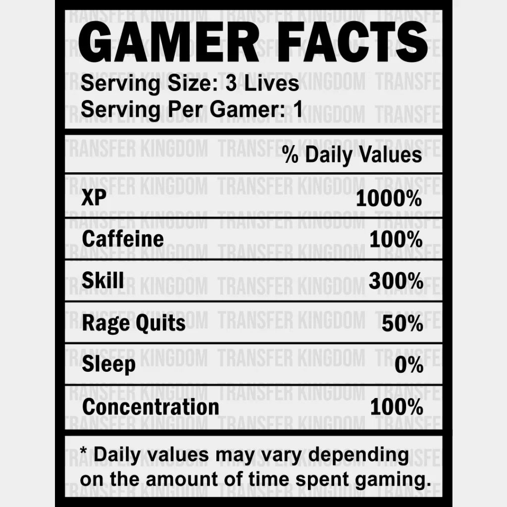Gamer Facts - Video Game DTF Heat Transfer