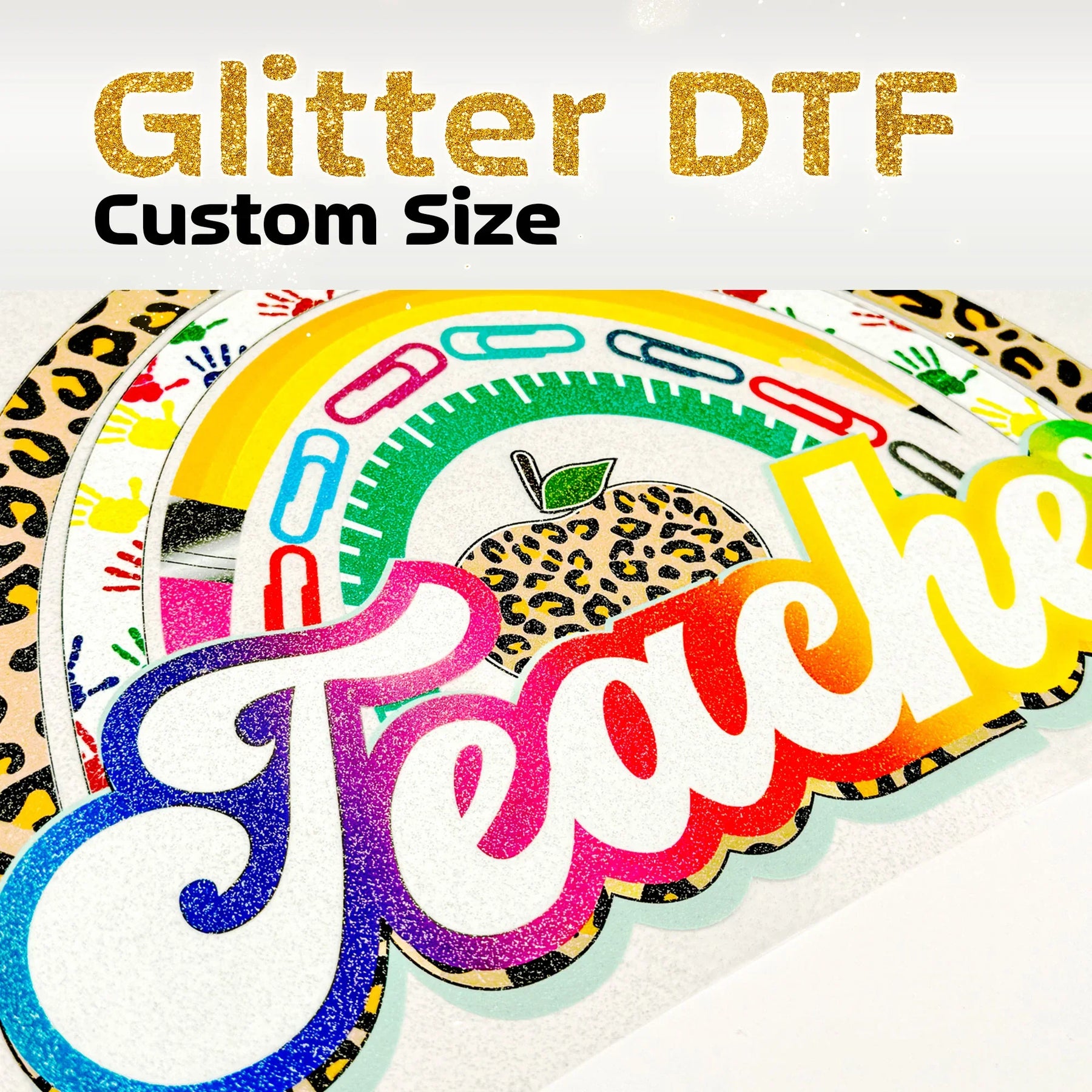 Glitter DTF Transfers by Size - Custom Glitter DTF Transfers