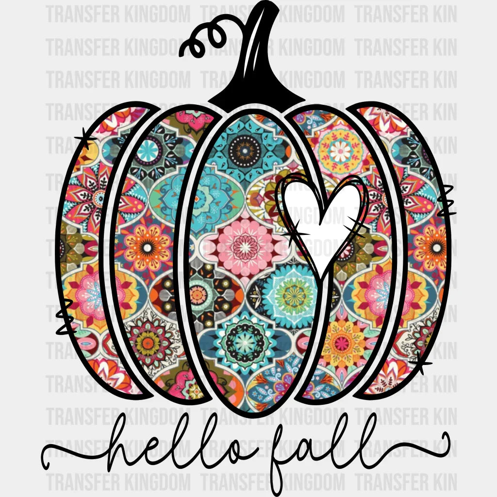 Hello Fall Heart Pumpkin - Fall DTF heat transfer