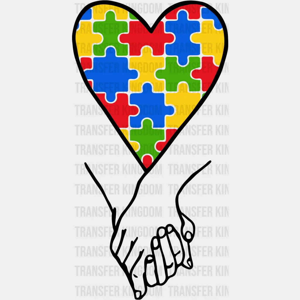 Holding Hands Autism Heart Shape Design - DTF heat transfer