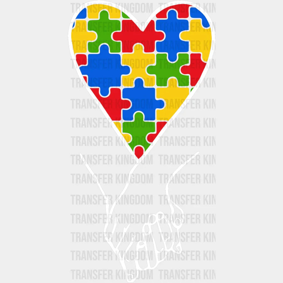 Holding Hands Autism Heart Shape Design - DTF heat transfer