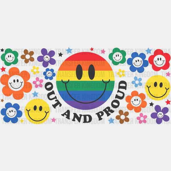 Out And Proud Smiley - LGBTQ Cup Wrap UV Sticker Permanent UV DTF Deca