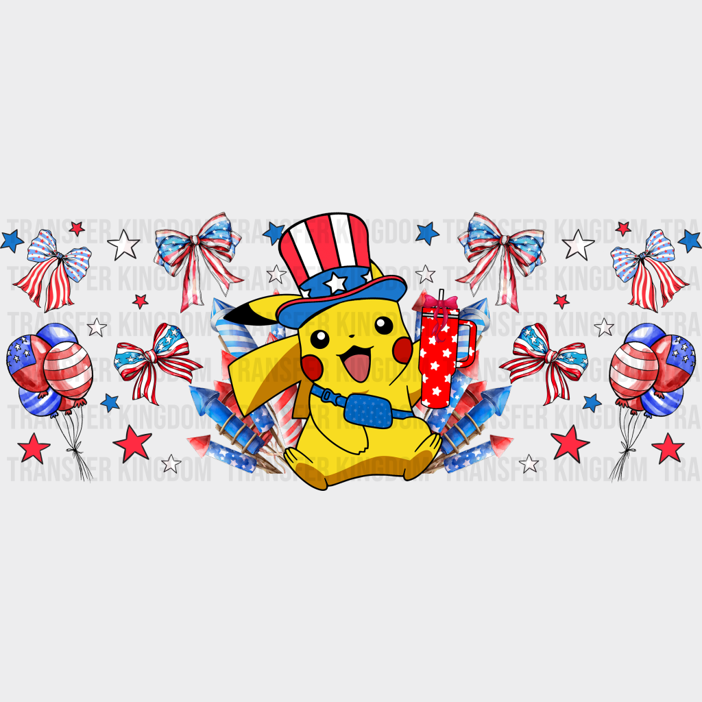 Pikachu Fireworks Design - 4th Of July Cup Wrap UV Sticker Permanent UV ...