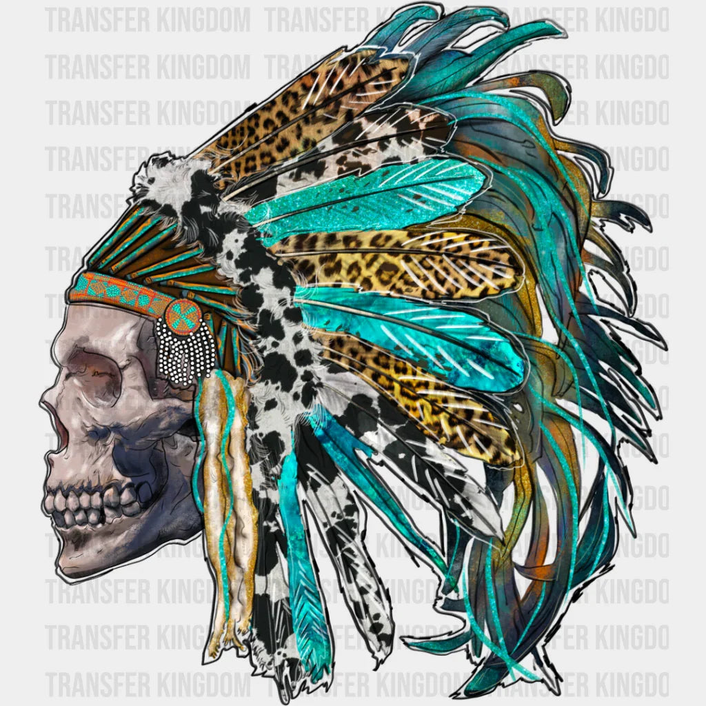 Skeleton War Bonnets Leopard Design - Skeleton Iron On DTF Transfer