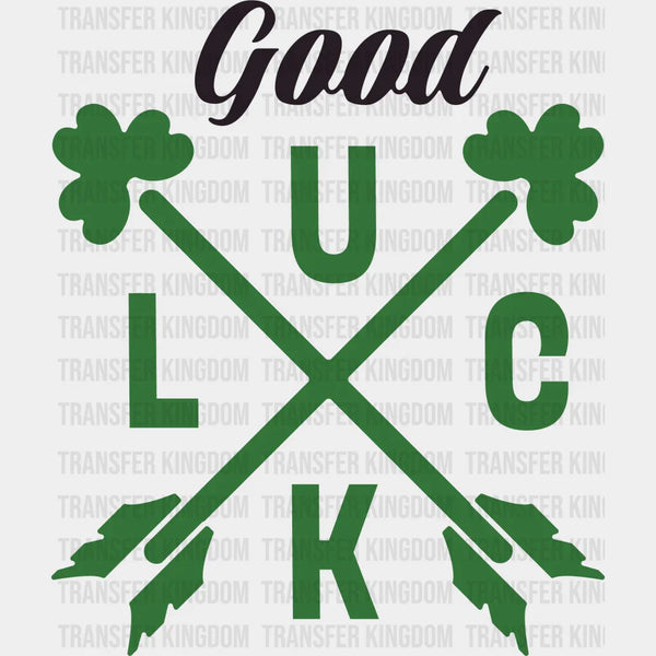 Good Luck St. Patrick's Day Clover Arrows Design - DTF heat transfer